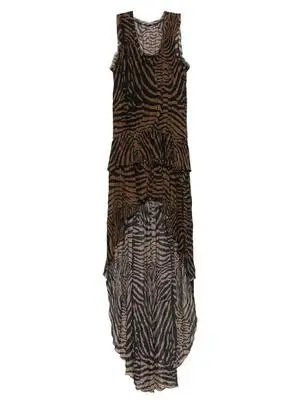 Blumarine Blumarine Zebra Print Tiered Asymmetric Hem Dress Black