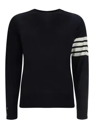 Thom Browne Virgin Wool Crew Neck Sweater With Contrast Stripes - Blue