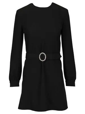 Saint Laurent Long-sleeved Mini Dress With Crystal Buckle - Black