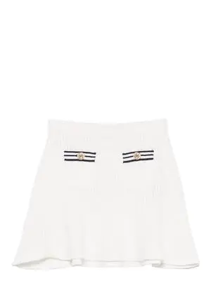 SELF-PORTRAIT Knitted Mini Skirt With Striped Detail - White