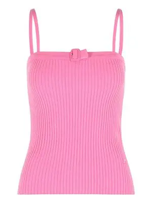 COURREGES Ribbed Tank Top With Decorative Buckle - Pink