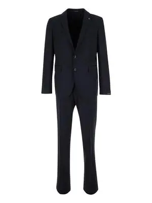 Tagliatore Black Single-breasted Suit With Logo Pin - Multicolor