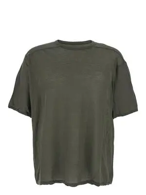 Rick Owens Brad' Green Crewneck T-shirt With Rear Stitching In Cotton - Multicolor