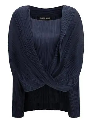 Giorgio Armani Pleated Blouse With Layered Inner Top - Blue