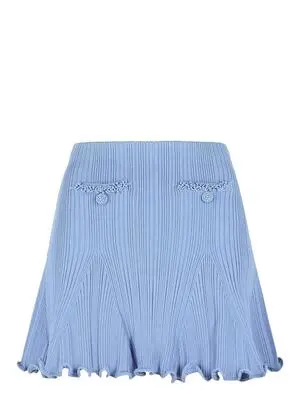 SELF-PORTRAIT Ribbed Knit Skirt With Beaded Embellishments - Blue