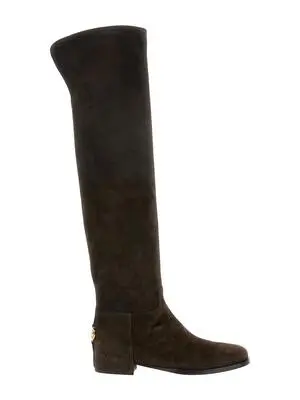 Dolce & Gabbana Suede Knee-high Boots With Back Logo Plaque - Multicolor