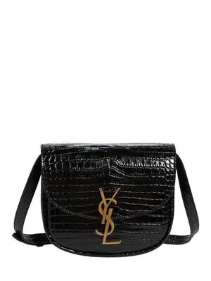 Saint Laurent Kaia Croc Effect Shoulder Bag - Black