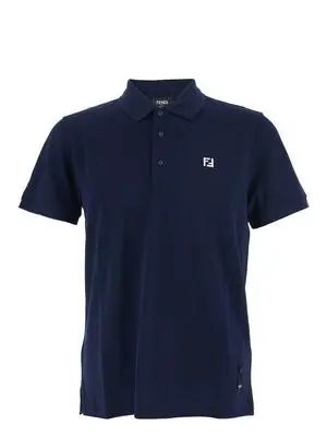 Fendi Fendi Men Blue Polo Shirt With Metallic Ff Logo On The Front In Cotton Pique Man Multicolor