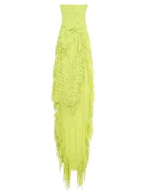Blumarine Strapless Ruched Ruffle Evening Dress - Green