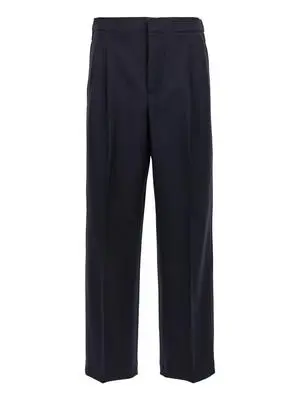 Ami Wool Pleated Front Wide Leg Trousers - Blue