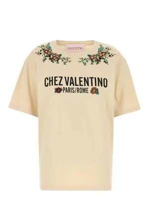 Valentino Garavani Cotton T-shirt With Embellished Neckline - Yellow