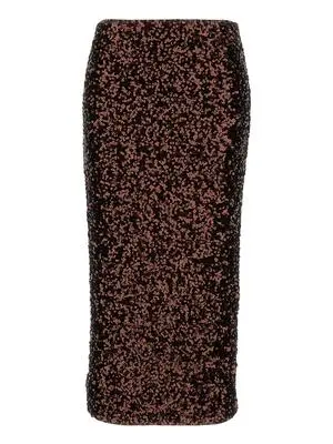ROTATE BY BIRGER CHRISTENSEN ROTATE Sequin Pencil Midi Skirt With Deep Slit Multicolor
