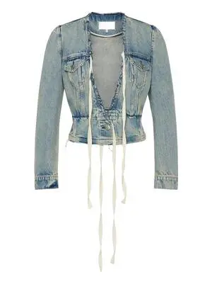 MAISON MARGIELA Cotton Denim Jacket With Deep V-neck And Tie Closure - Blue