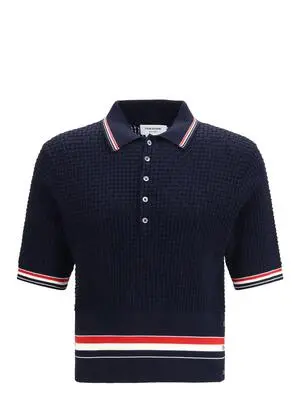 Thom Browne Woven Cotton Polo - Blue