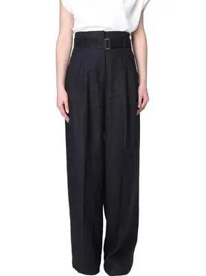 Max Mara High Rise Belted Wide Leg Linen Trousers - Black