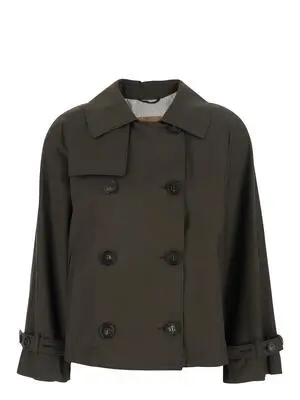Max Mara Double-breasted Cotton Blend Trench With Cape Detail - Multicolor