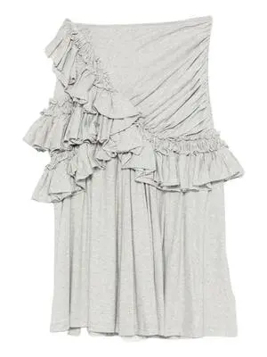 Dries Van Noten Grey Cotton Ruffled Midi Skirt - Multicolor