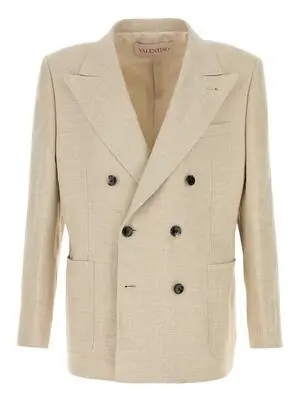 Valentino Garavani Beige Linen Blend Blazer - Brown