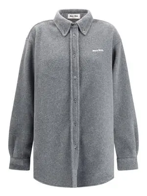 Miu Miu Cotton Button-up Shirt With Embroidered Logo - Gray