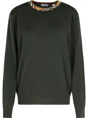 Burberry Crew Neck Check Pattern Wool Sweater - Green
