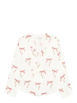 FORTE_FORTE Printed Bow Detail V-neck Shirt - Multicolor