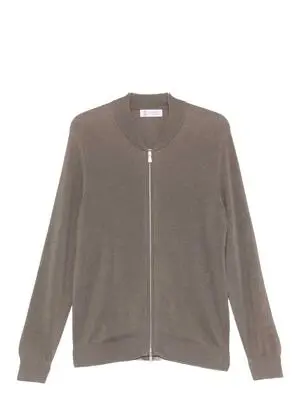 Brunello Cucinelli BRUNELLO CUCINELLI Ribbed Knit Zip-Up Cardigan Brown