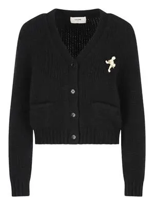 CELINE CELINE Black Cashmere V-Neck Cardigan With Patch Pockets