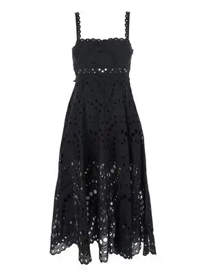 Charo Ruiz Ibiza CHARO RUIZ Black Cotton Blend Embroidered Scalloped Dress Multicolor