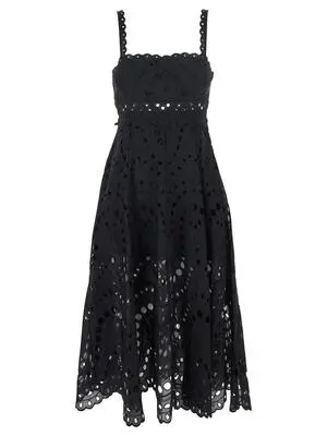 Charo Ruiz Ibiza Black Cotton Blend Embroidered Scalloped Dress - Multicolor