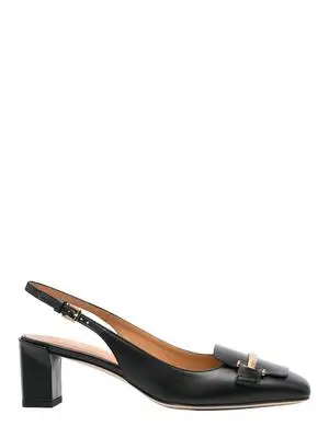 TOD'S Black Leather Slingback Pumps With Buckle Detail - Multicolor