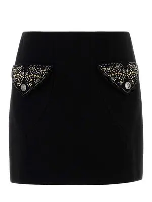 Versace Virgin Wool Mini Skirt With Studded Flap Pockets - Black