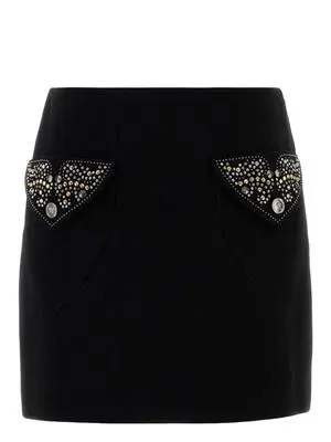 Versace Virgin Wool Mini Skirt With Studded Flap Pockets - Black