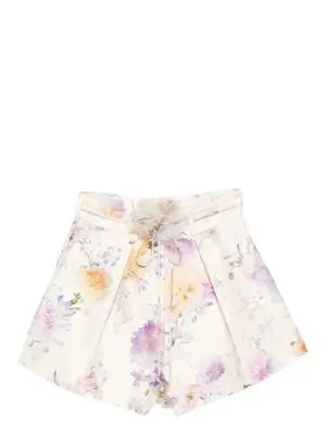 Zimmermann Luna Tuck Shorts In Cream Dahlia - Multicolor