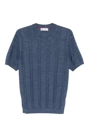 Brunello Cucinelli Short Sleeve Fine Knit Sweater - Blue