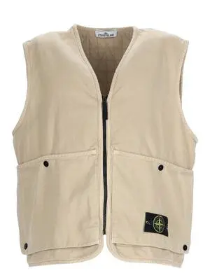 Stone Island Oversized Gilet With Logo Patch - Cream