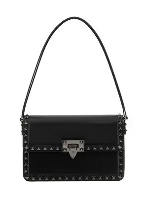 Valentino Garavani Black Leather Studded Shoulder Bag - Multicolor