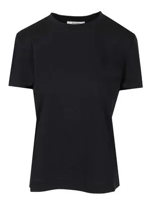 Max Mara Donata Crewneck Cotton T-shirt With Embroidered Logo - Blue