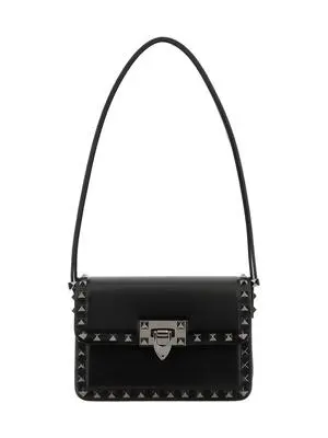 Valentino Garavani Black Leather Studded Flap Shoulder Bag - Multicolor