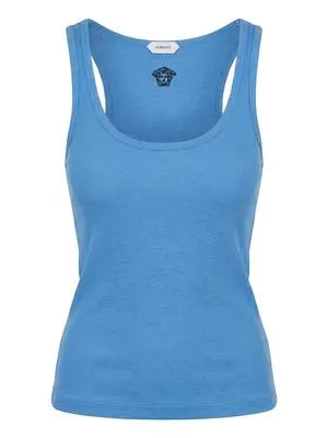 Versace Ribbed Tank Top With Medusa Embroidery - Multicolor