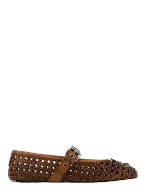 Miu Miu Embellished Mary Jane Ballet Flats - Brown