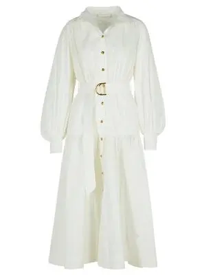 ZIMMERMANN ZIMMERMANN White Cotton Dress With Belted Waist