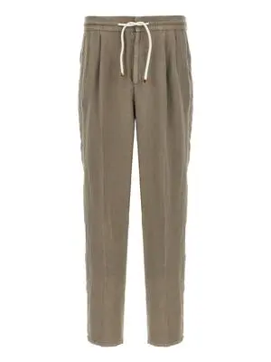 Brunello Cucinelli Linen Drawstring Trousers - Green