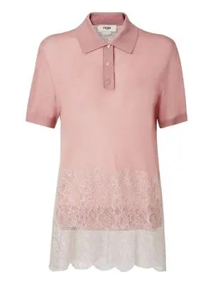 Fendi Cashmere And Silk Lace Insert Polo Shirt - Multicolor