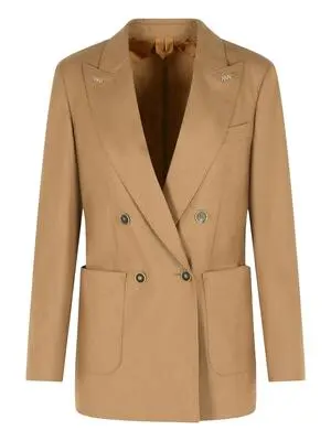 Max Mara Cashmere Blazer With Lapel Collar And Patch Pockets - Brown
