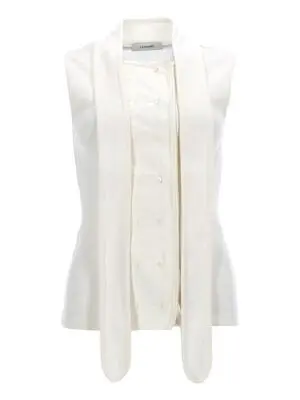 LEMAIRE Asymmetrical Ribbed Top With Scarf Detail - White