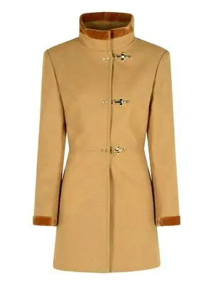 FAY Beige Wool Blend Coat With High Neck And Hook Closure - Cream