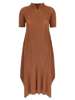 Issey Miyake Monthly Colors: March Pleated Midi Dress - Brown