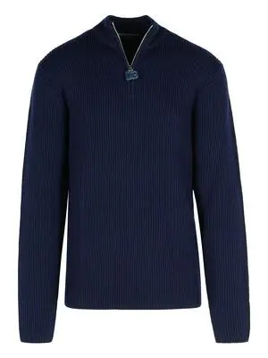 Dolce & Gabbana Navy Virgin Wool Ribbed Zip-up Sweater - Blue