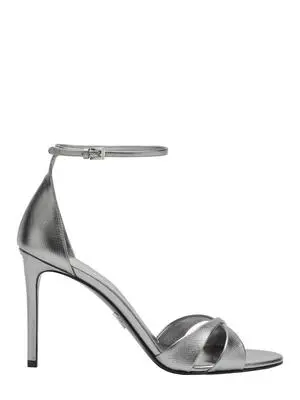 Prada Leather Heeled Sandals With Adjustable Ankle Strap - Silver