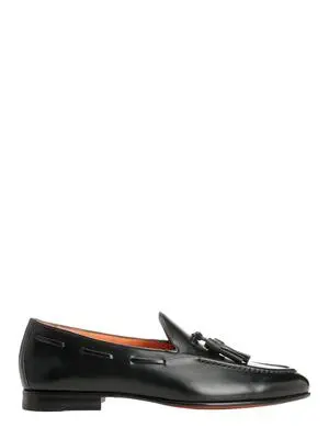 Santoni Brushed Leather Moccasin With Tassels - Black